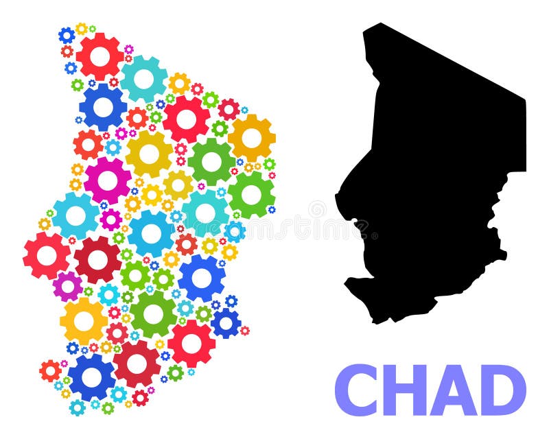 Industrial Mosaic Map of Chad with Bright Gear Wheels Stock ...