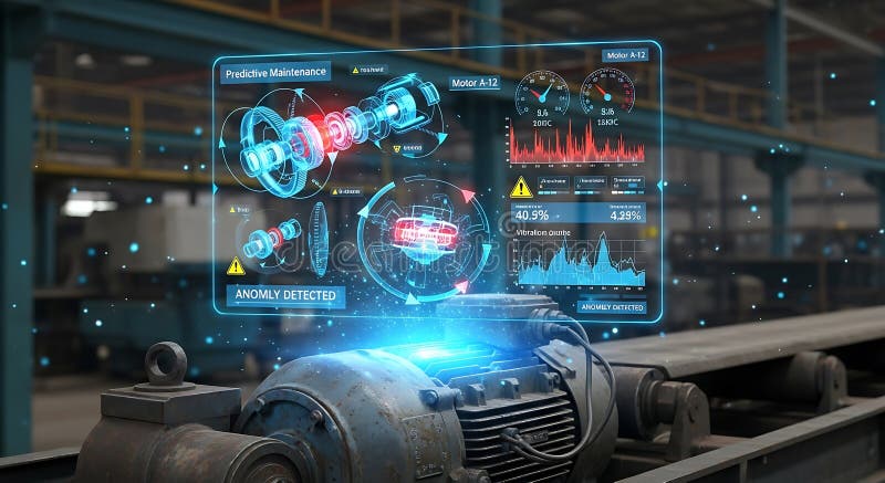 Industrial Motor with Augmented Reality Interface Displaying Predictive Maintenance Data Stock ...