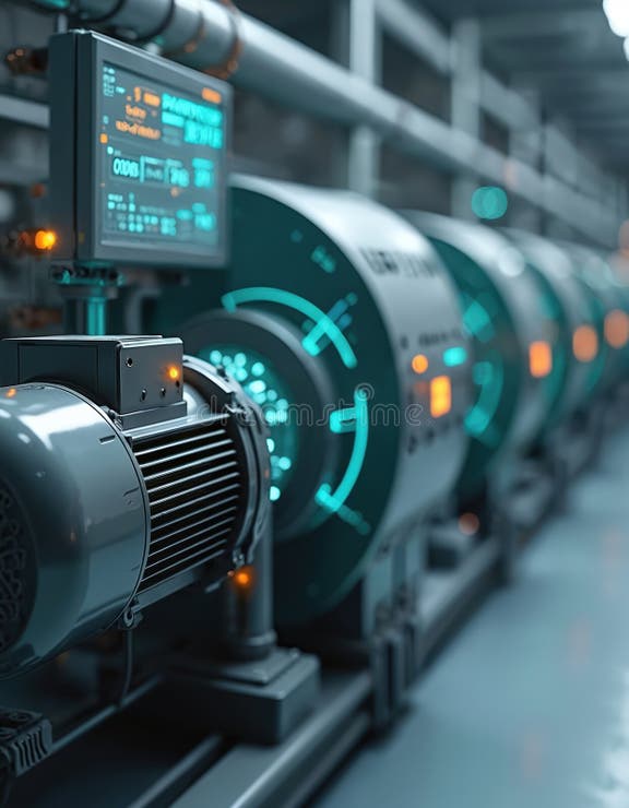 Industrial Motor with Control Panel, Smart Tech Features. Automation ...