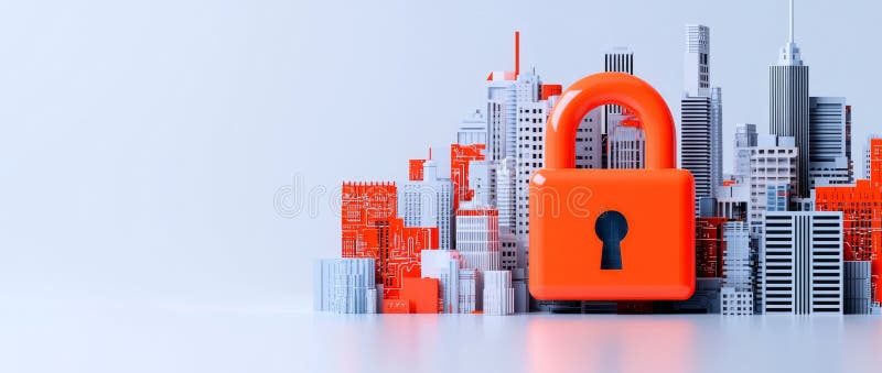 Industrial Network Security Icon Featuring Orange Circuit Lines ...