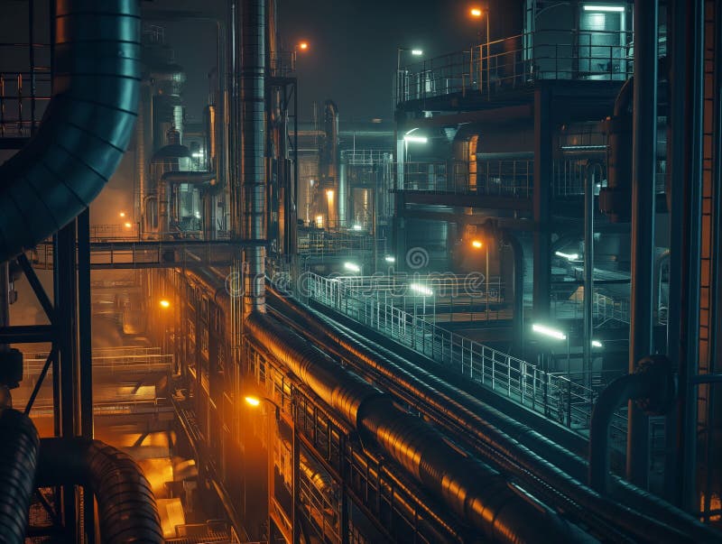 Industrial Nighttime Ambiance Stock Photo - Image of infrastructure ...