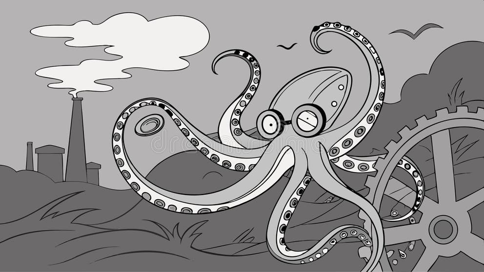 Industrial Octopus Design, Steampunk Creature Mechanical Sea Life ...