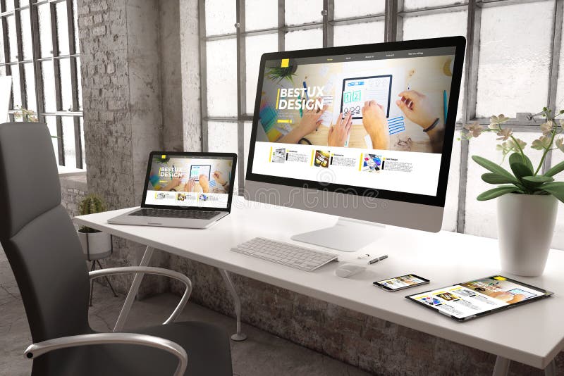 Industrial Office Mockup Ux Design Website Stock Illustration ...