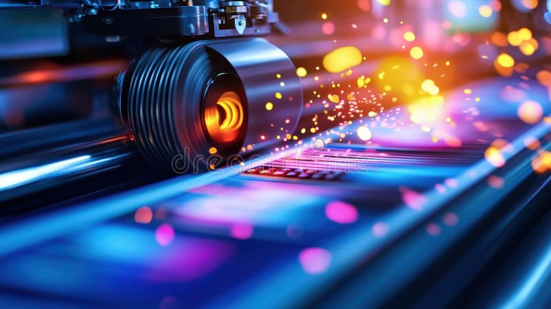 Industrial Offset Printing Cmyk Process Machine Transferring Vibrant ...