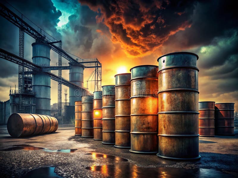 Industrial Oil Barrel Storage in LowLight Dramatic Scene a Study in ...