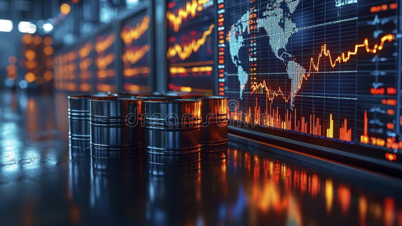 Industrial Oil Barrels among Digital Signals Stock Illustration ...