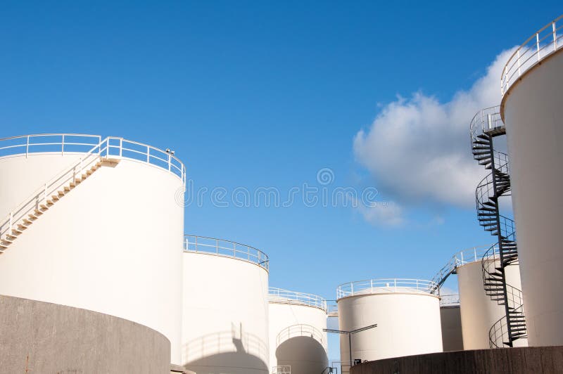 Industrial Oil Tank Blue Sky Stock Photo - Image of flammable, ladder ...
