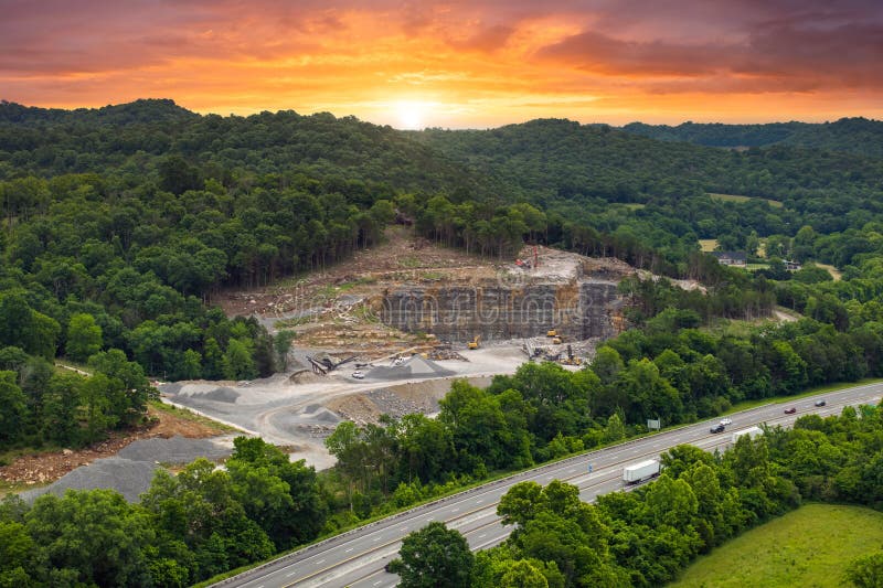 Industrial Open-pit Mining Site with Limestone Quarry at Mountain ...