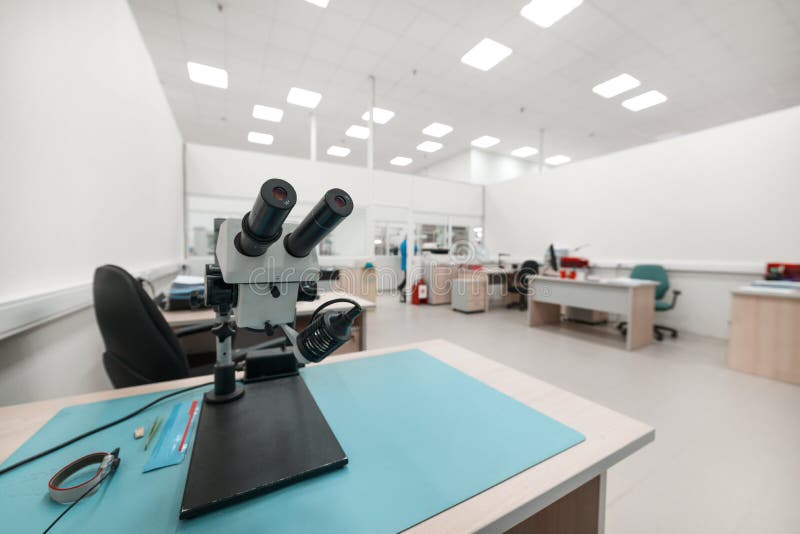 Industrial Optical Microscope. Workplace for Quality Control of ...