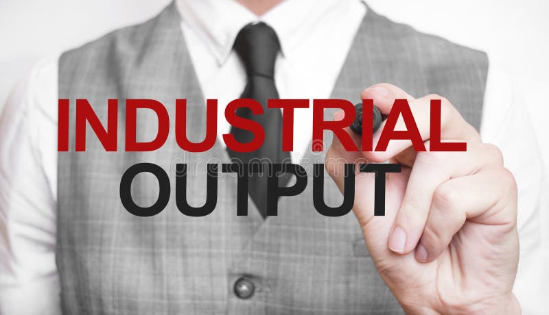 INDUSTRIAL OUTPUT Words Made with Marker and Hand Stock Photo - Image ...