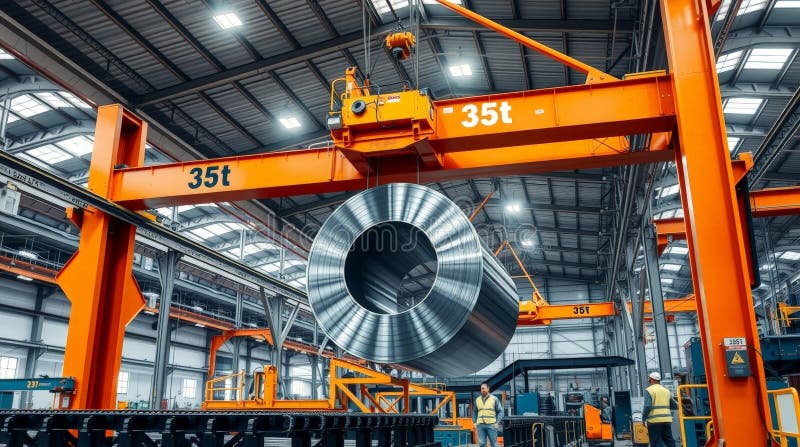 Industrial Overhead Crane Moving Heavy Loads in Factory Stock Photo ...
