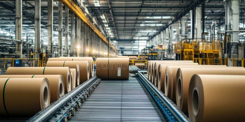 Industrial Paper Manufacturing Facility with Large Rolls of Paper on ...