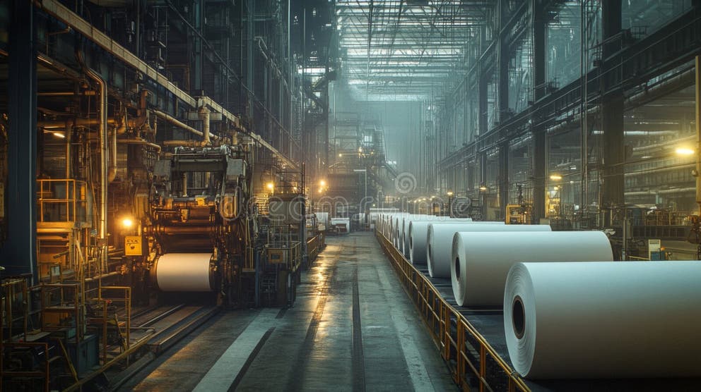 Industrial Paper Mill Interior with Large Rolls Stock Illustration ...