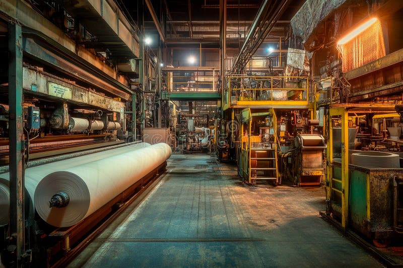 Industrial Paper Mill Interior Showcasing Machinery and Processing ...