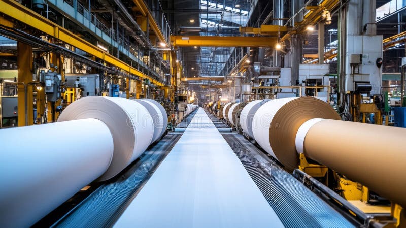Industrial Paper Roll Production Line in Factory Stock Illustration ...
