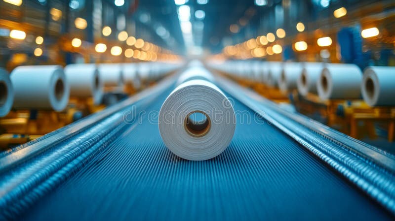 Industrial Paper Rolls in a Modern Factory Under Bright Lights Stock ...
