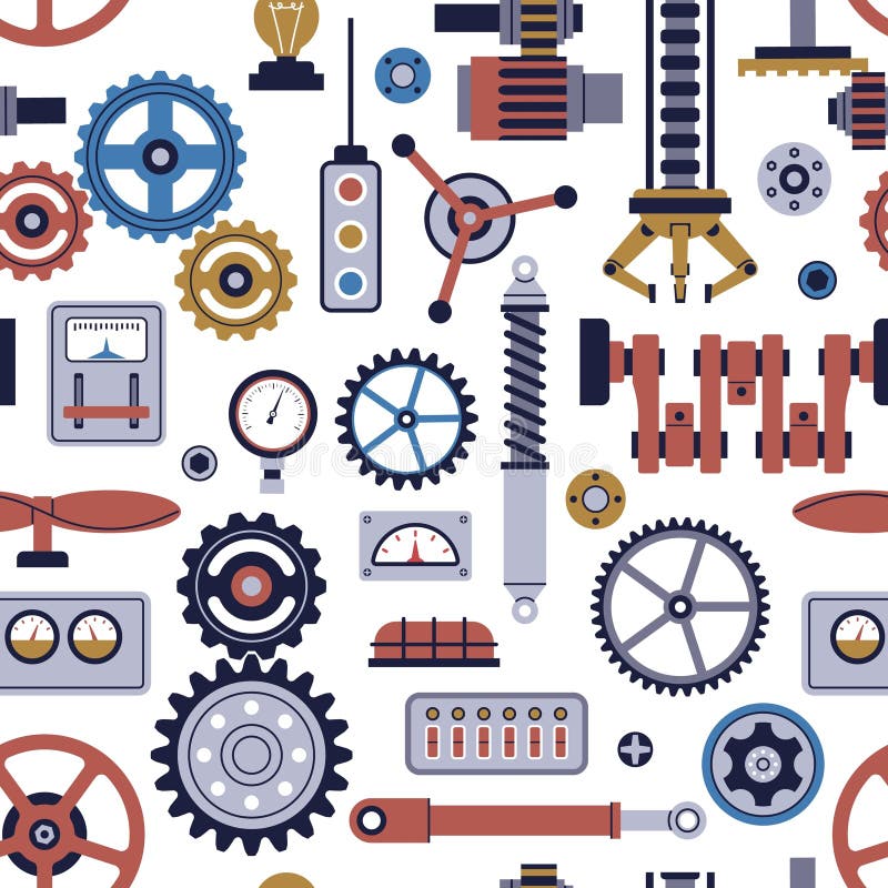 Industrial Parts Seamless Pattern. Mechanical and Robot Elements ...