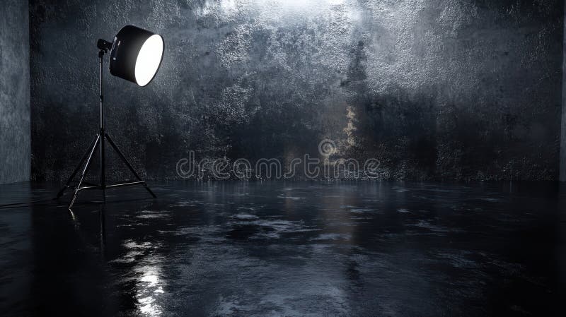 Industrial Photography Studio Setup with Large Spot Light in Empty Room ...