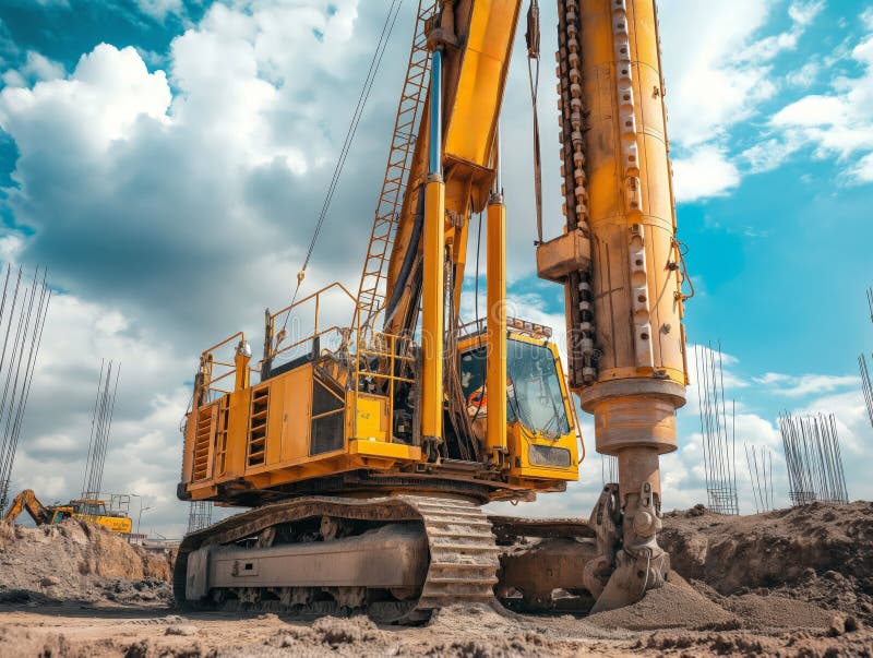 Industrial Piling Machine at Construction Site Stock Image - Image of ...