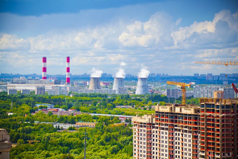 Industrial Pipe Smoke and Construction of the Building Stock Image ...