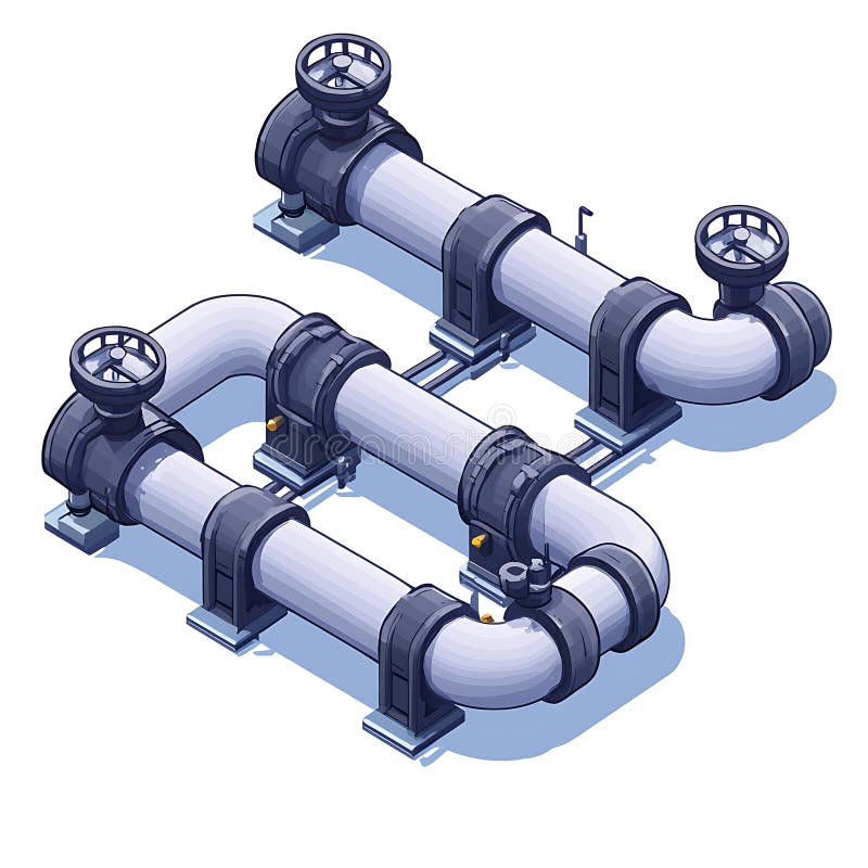 Industrial Pipe System with Control Valves on White Background Stock ...