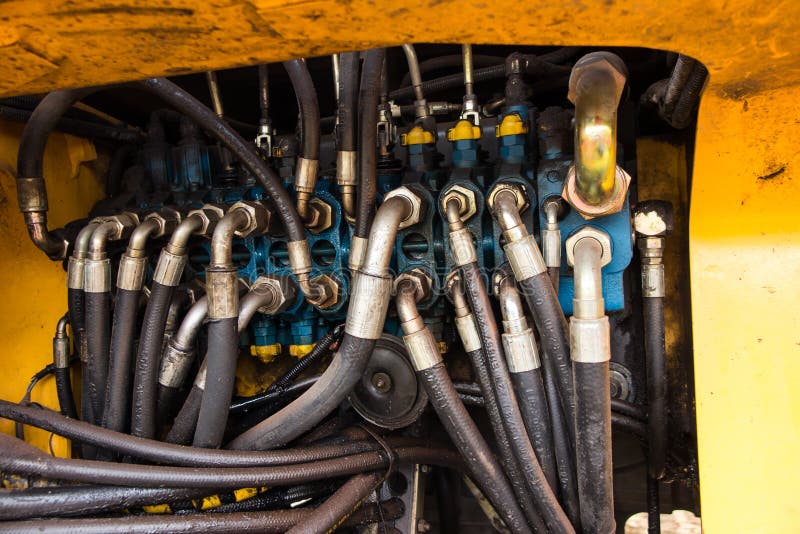 Industrial Pipe System of Hydraulic Valves Stock Image - Image of heavy ...