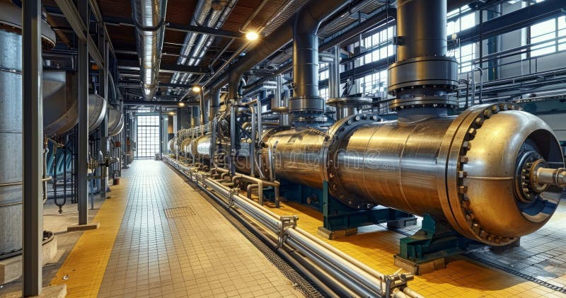The Industrial Pipe System in a Modern Facility Featuring a Brightly ...