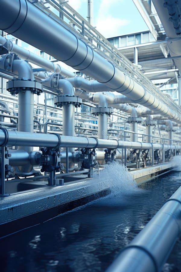 Industrial Pipe System with Water Flow. Suitable for Industrial and ...