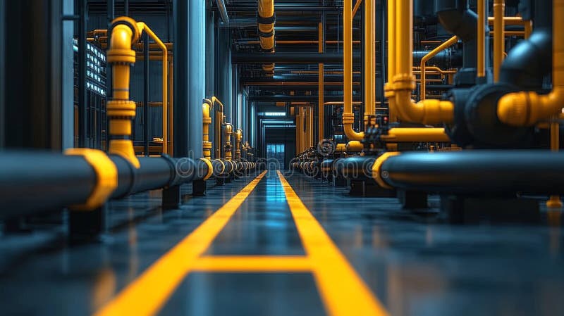 Industrial Pipeline Corridor Complex Network of Pipes and Valves in a ...