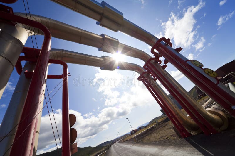 Industrial Pipeline Going Up and Over a Road Stock Photo - Image of ...