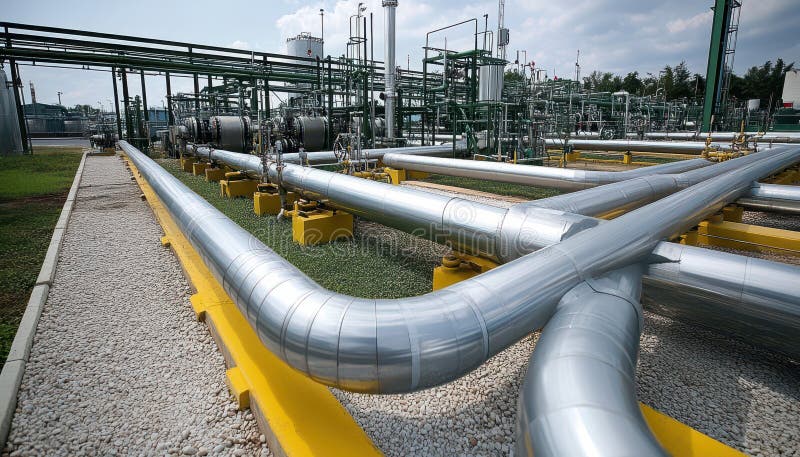 Industrial Pipeline Network at a Processing Facility Under a Clear Sky ...