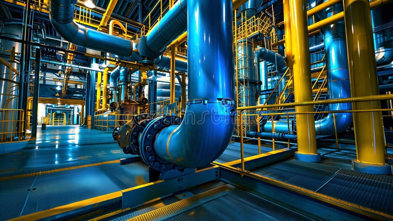 An Industrial Pipeline System with a Blue and Yellow Design ...