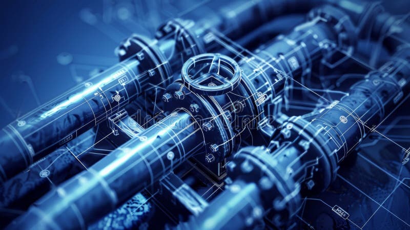 This Image Showcases a Detailed Closeup of an Industrial Pipeline ...