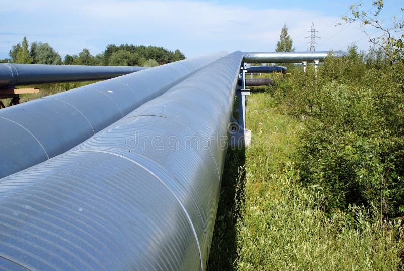 Industrial Pipelines and Electric Power Lines Stock Photo - Image of ...