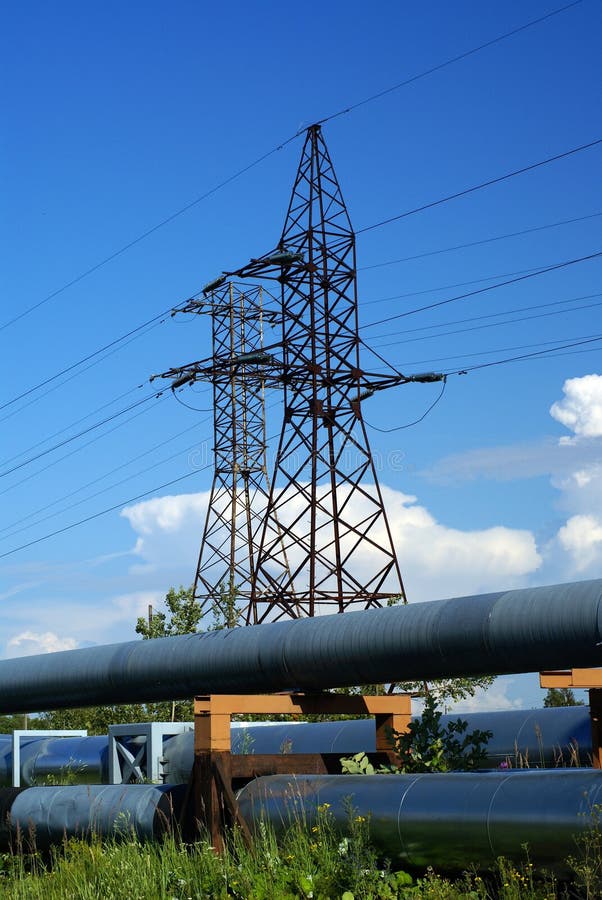 Industrial Pipelines and Electric Power Lines Stock Image - Image of ...