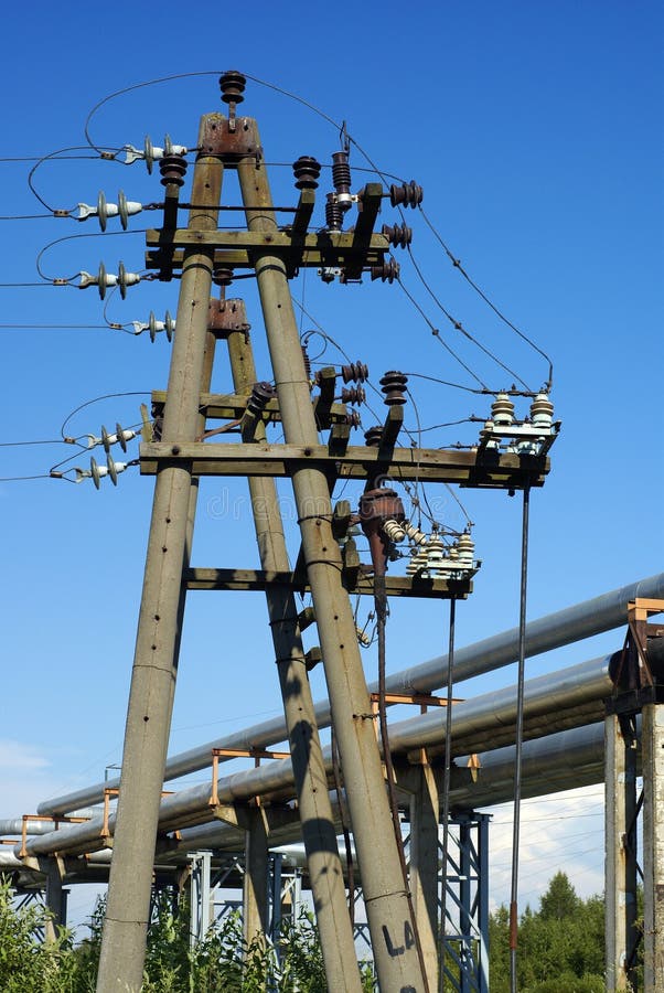 Industrial Pipelines And Electric Power Lines Stock Image - Image of ...