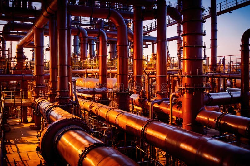 Industrial Pipelines Inside Oil Refinery Stock Illustration ...