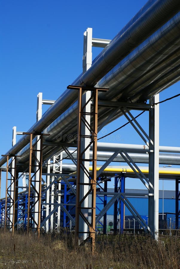 Industrial Pipelines on Pipe-bridge Stock Photo - Image of heat, piping ...