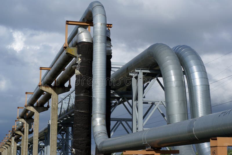 Industrial Pipelines on Pipe-bridge Stock Photo - Image of electricity ...