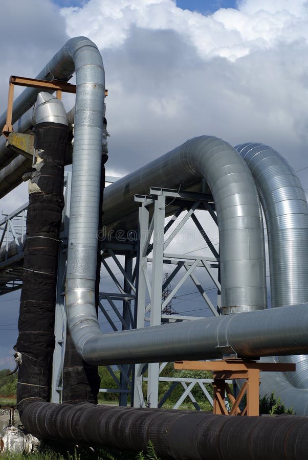 Industrial Pipelines on Pipe-bridge Stock Photo - Image of heat ...