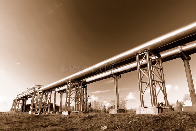 Industrial Pipelines on Pipe-bridge Stock Photo - Image of industrial ...