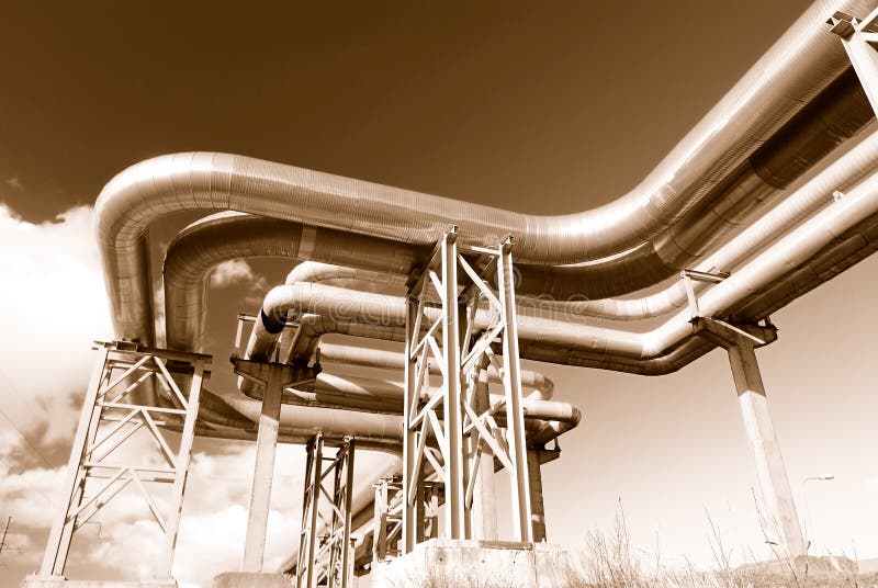 Industrial Pipelines on Pipe-bridge Stock Photo - Image of generator ...