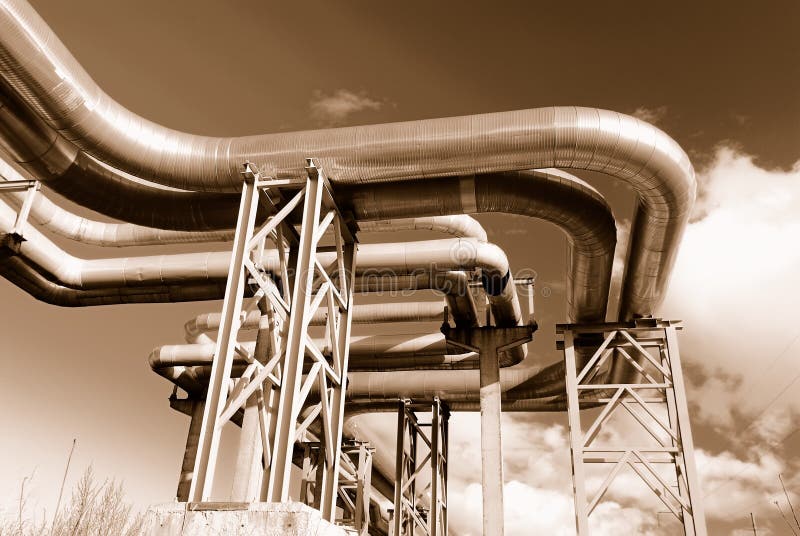 Industrial Pipelines on Pipe-bridge Stock Photo - Image of generation ...