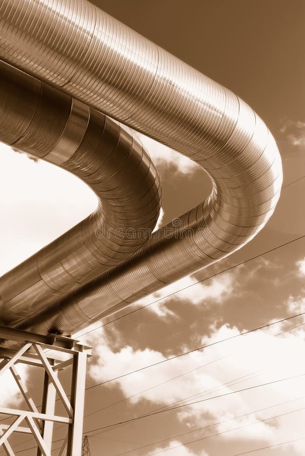 Industrial Pipelines on Pipe-bridge Stock Image - Image of bridge ...
