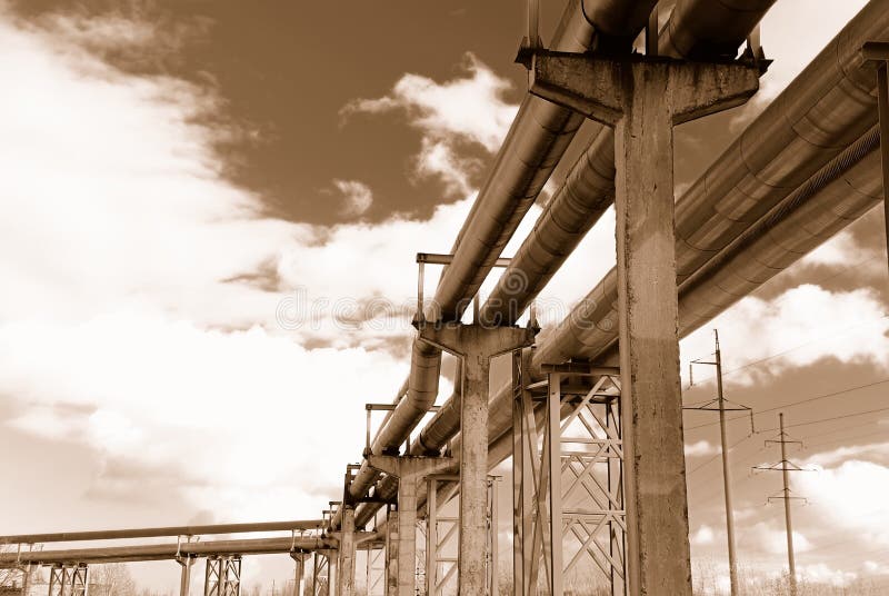 Industrial Pipelines on Pipe-bridge Stock Photo - Image of iron ...