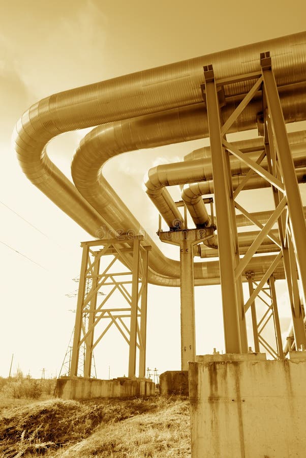 Industrial Pipelines on Pipe-bridge Stock Photo - Image of smokestack ...
