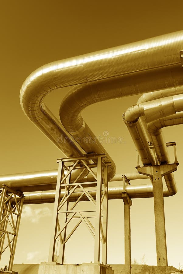 Industrial Pipelines on Pipe-bridge Stock Image - Image of iron, bridge ...