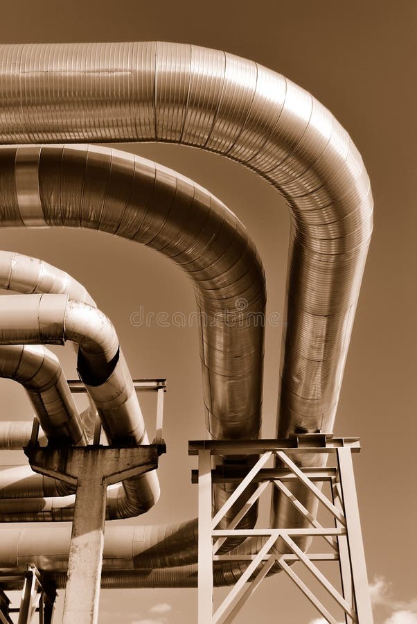 Industrial Pipelines on Pipe-bridge Stock Photo - Image of power, burn ...