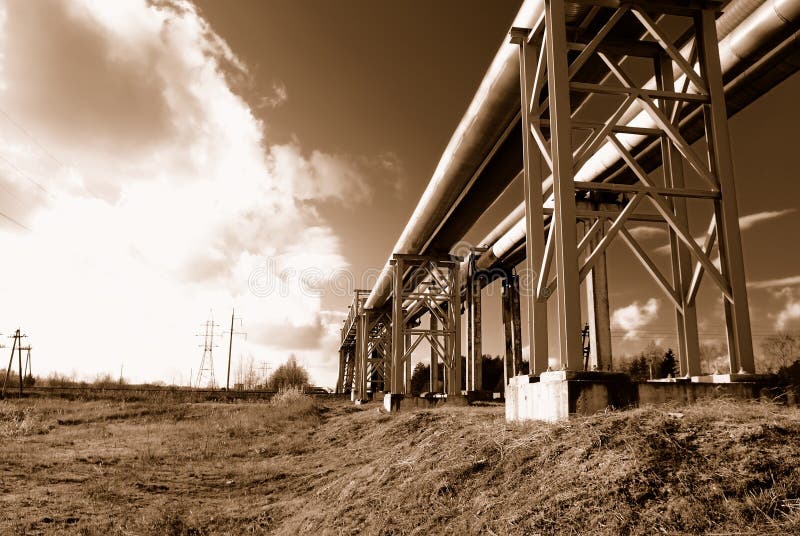 Industrial Pipelines on Pipe-bridge Stock Image - Image of huge, iron ...
