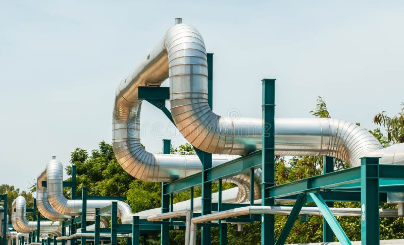 Industrial Pipelines on Pipe-bridge Stock Image - Image of piping ...